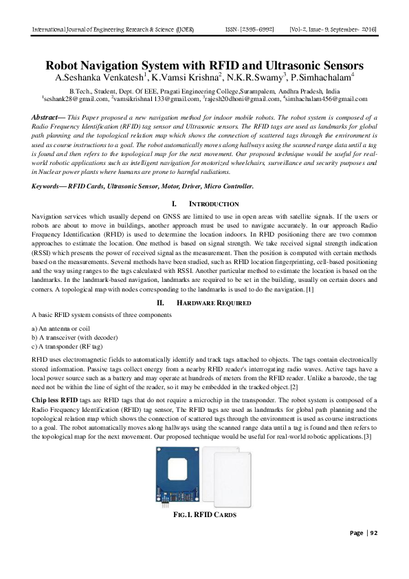 (PDF) Robot Navigation System with RFID and Ultrasonic Sensors