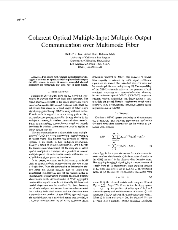 (PDF) Coherent Optical Multiple-Input Multiple-Output communication