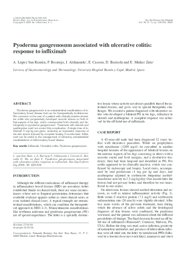(PDF) Response to Infliximab in Atypical Pyoderma Gangrenosum Associated With Ulcerative Colitis