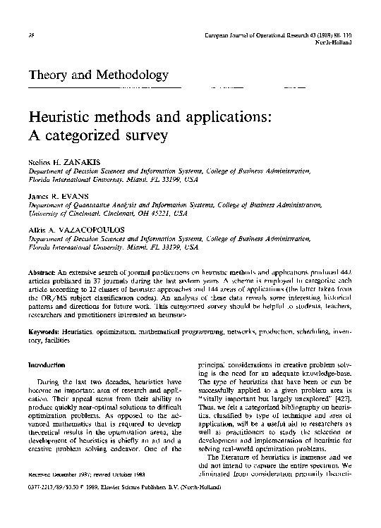 (PDF) Heuristic methods and applications: A categorized survey