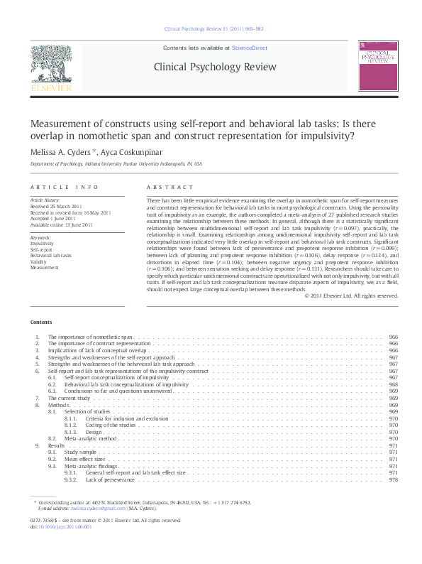 (PDF) Measurement of constructs using self-report and behavioral lab tasks: Is there overlap in ...