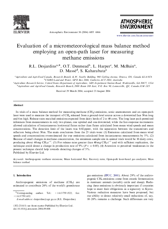 (PDF) Evaluation of a micrometeorological mass balance method employing an open-path laser for ...