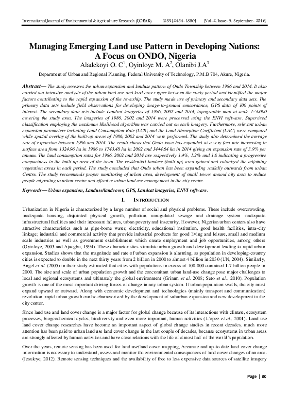 (PDF) Managing Emerging Land use Pattern in Developing Nations: A Focus ...