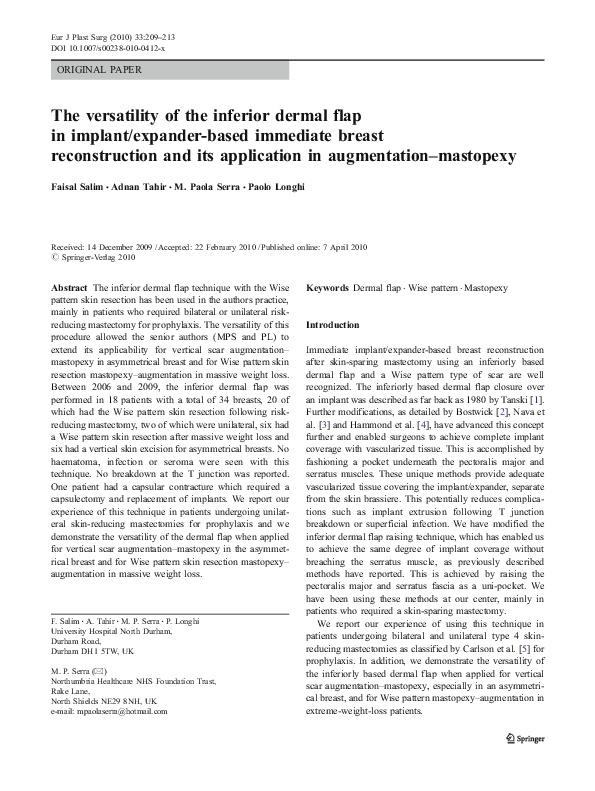 (PDF) The versatility of the inferior dermal flap in implant/expander ...