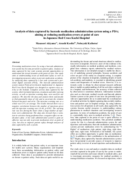 (PDF) Analysis on Data Captured by the Barcode Medication Administration System with PDA for ...