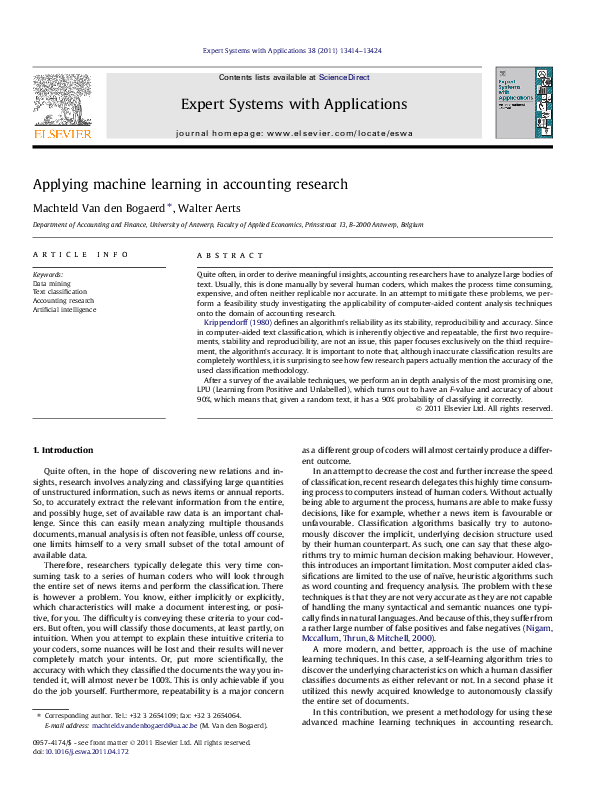 Pdf Applying Machine Learning In Accounting Research