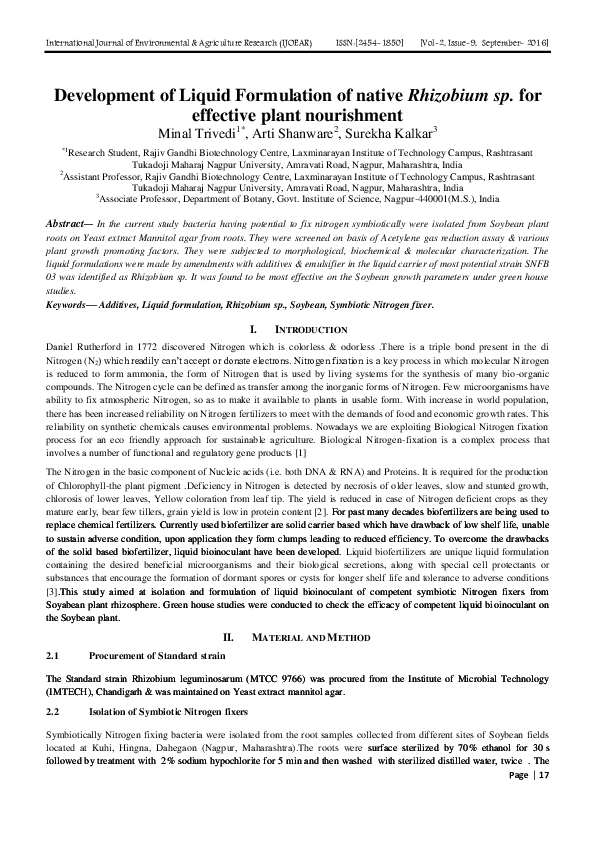 (PDF) Development of Liquid Formulation of native Rhizobium sp. for ...
