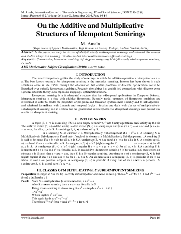 (PDF) On the Additive and Multiplicative Structures of Idempotent Semirings