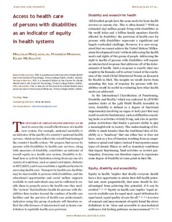 (PDF) Access to health care of persons with disabilities as an ...