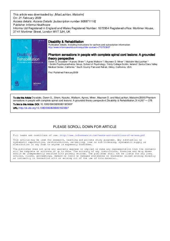 (PDF) Phantom sensations in people with complete spinal cord lesions: A grounded theory perspective