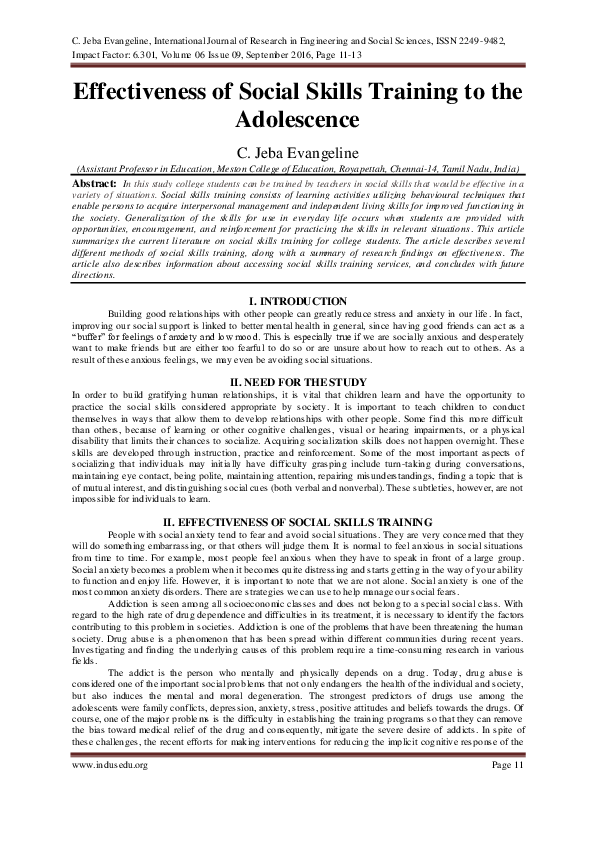 (PDF) Effectiveness of Social Skills Training to the Adolescence