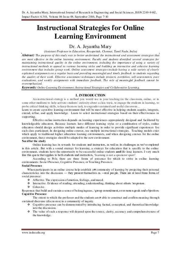 (PDF) Instructional Strategies for Online Learning Environment