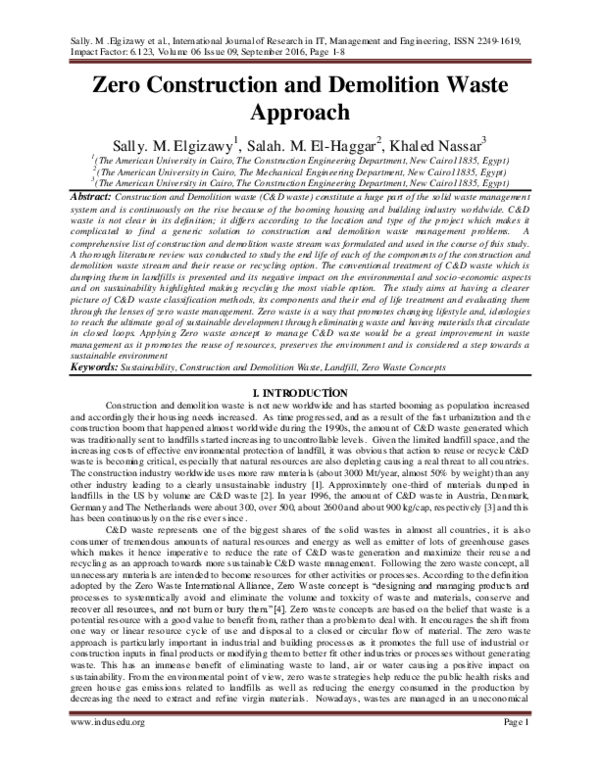 (PDF) Zero Construction and Demolition Waste Approach