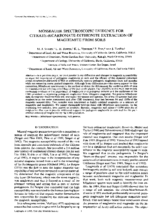 (PDF) Mössbauer Spectroscopic Evidence for Citrate-Bicarbonate-Dithionite Extraction of ...