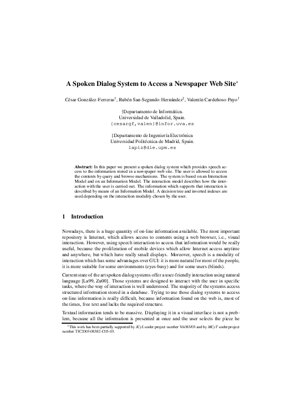 (PDF) A Spoken Dialog System to Access a NewspaperWeb Site