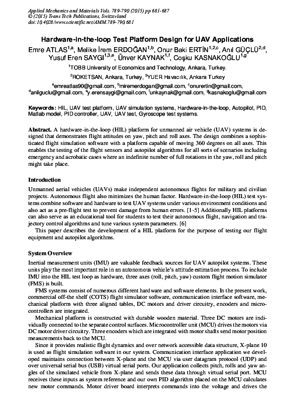 Pdf Hardware In The Loop Test Platform Design For Uav Applications