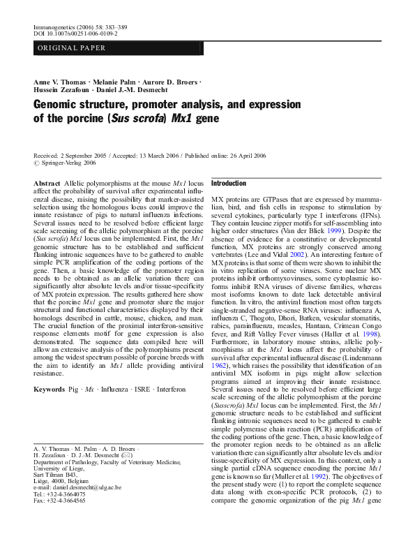(PDF) Genomic structure, promoter analysis, and expression of the ...