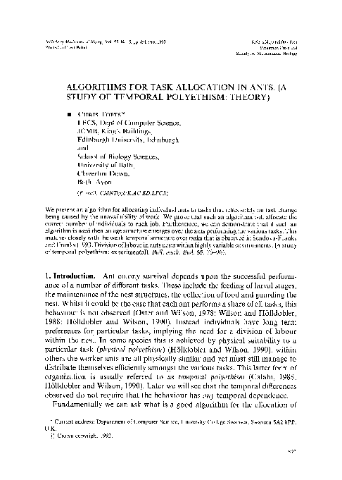 (PDF) Algorithms for task allocation in ants. (A study of temporal ...