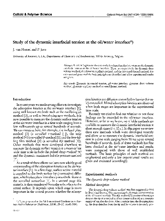 (PDF) Study of the dynamic interfacial tension at the oil/water interface