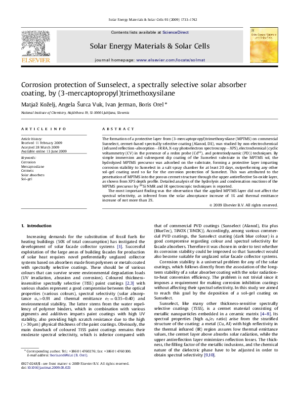 (PDF) Corrosion protection of Sunselect, a spectrally selective solar ...