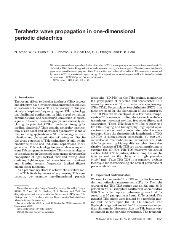 (PDF) Terahertz wave propagation in one-dimensional periodic dielectrics