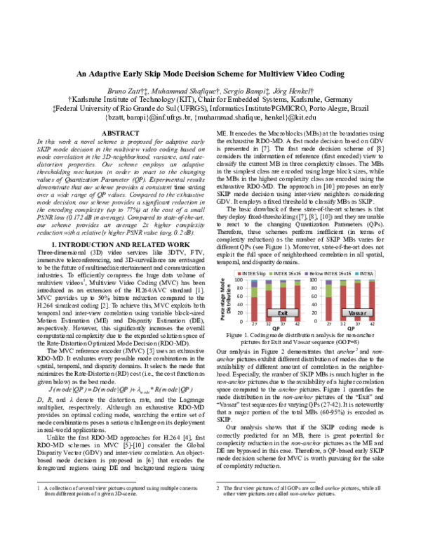 Pdf An Adaptive Early Skip Mode Decision Scheme For Multiview Video Coding 