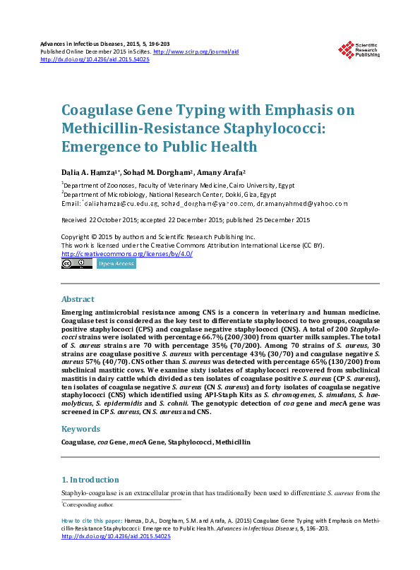 (PDF) Coagulase Gene Typing with Emphasis on Methicillin-Resistance ...