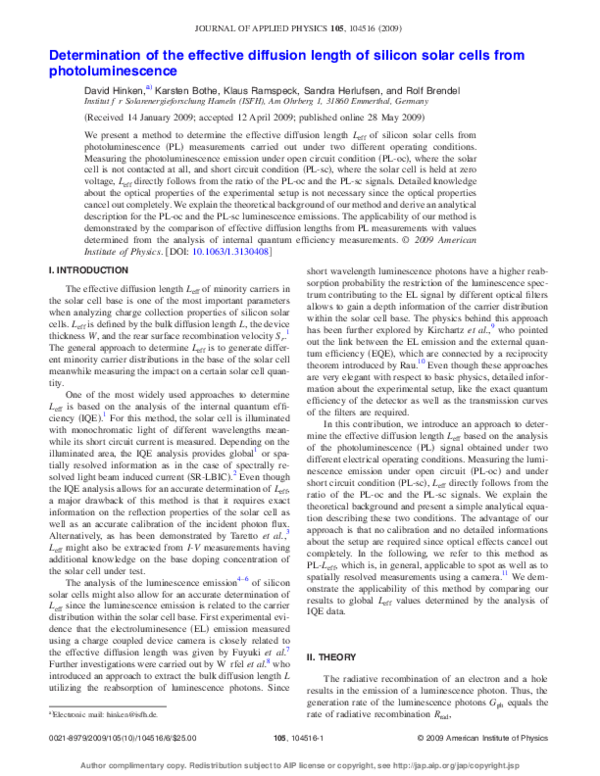(PDF) Determination of the effective diffusion length of silicon solar ...