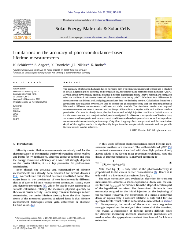(PDF) Limitations in the accuracy of photoconductance-based lifetime ...