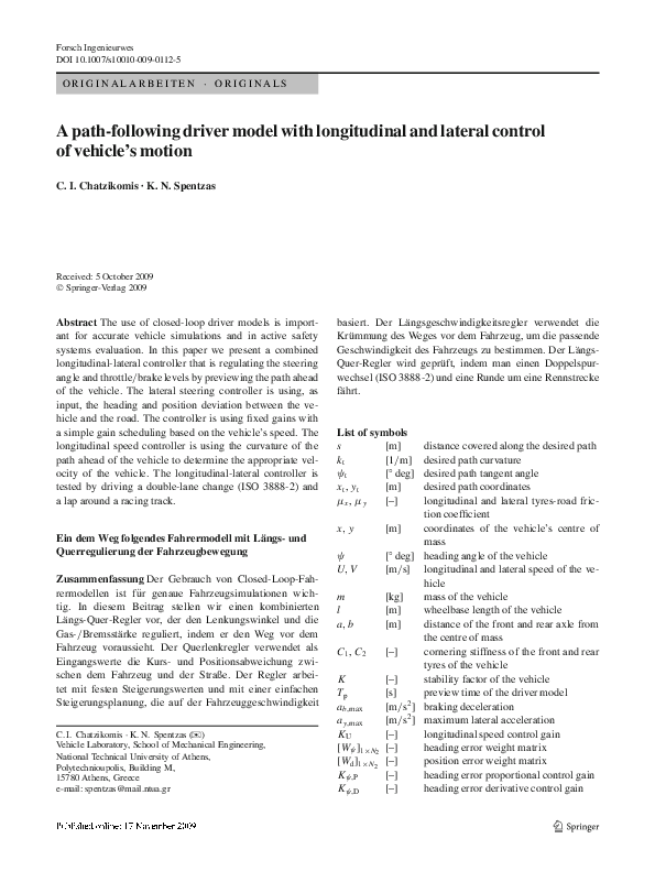 (PDF) A path-following driver model with longitudinal and lateral ...