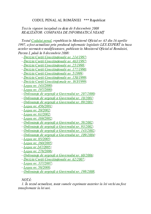 (PDF) CODUL PENAL AL ROMÂNIEI *** Republicat