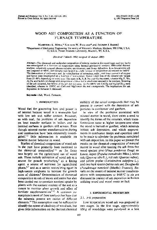 (PDF) Wood ash composition as a function of furnace temperature