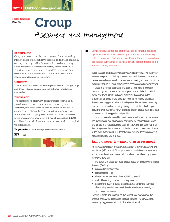 (PDF) Croup - assessment and management
