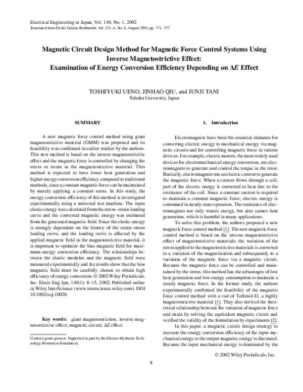 (PDF) Magnetic circuit design method for magnetic force control systems using inverse ...