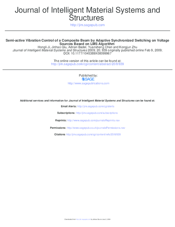 Pdf Semiactive Vibration Control Of A Composite Beam By Adaptive Synchronized Switching On