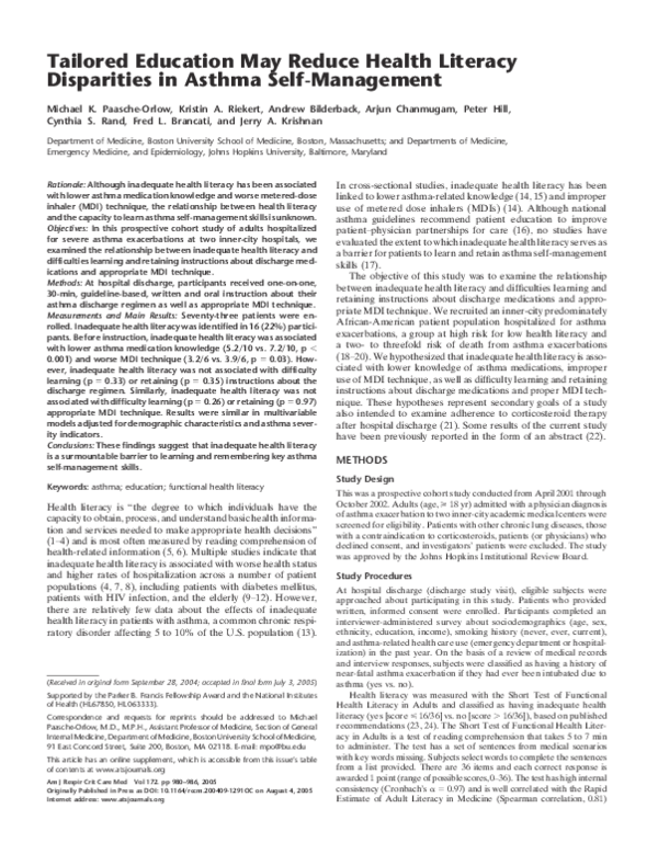 (PDF) Tailored Education May Reduce Health Literacy Disparities in ...