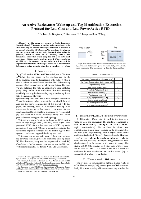 (PDF) Low-Power RFID Protocol for Tag Wake-Up and Identification