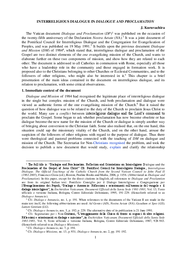 (PDF) INTERRELIGIOUS DIALOGUE IN DIALOGUE AND PROCLAMATION