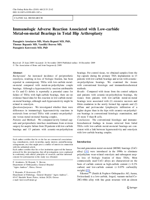 (PDF) Osteolysis in a Cementless, Second Generation Metal-on-Metal Hip ...