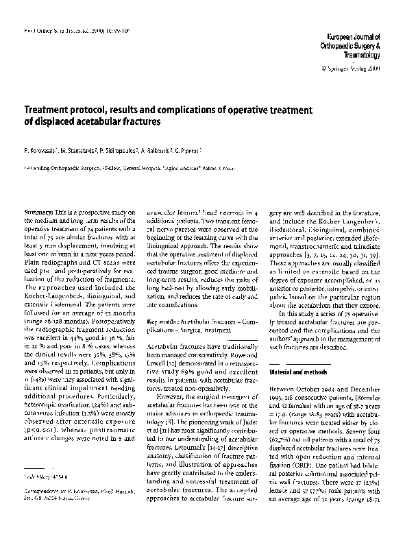 (PDF) Operative treatment of displaced fractures of the acetabulum ...