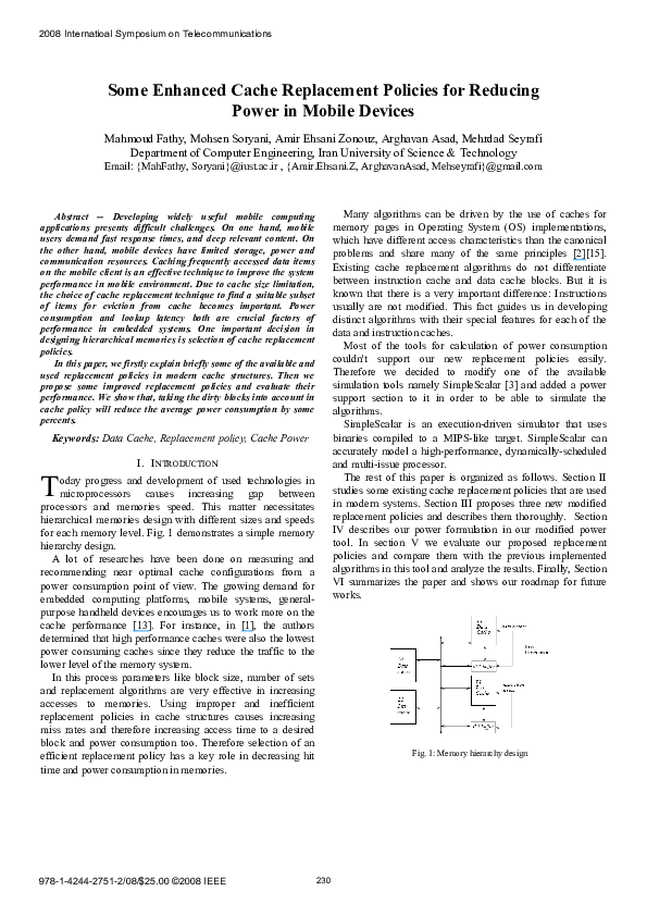 (PDF) Some enhanced cache replacement policies for reducing power in ...