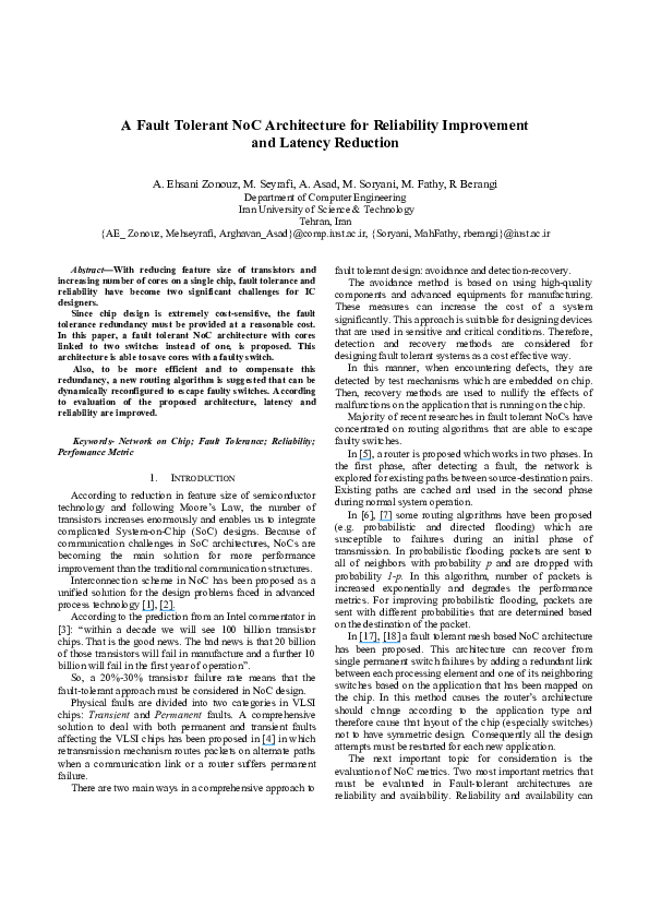 (PDF) A Fault Tolerant NoC Architecture for Reliability Improvement and Latency Reduction