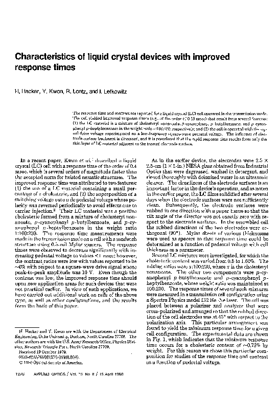(PDF) Characteristics of liquid crystal devices with improved response ...