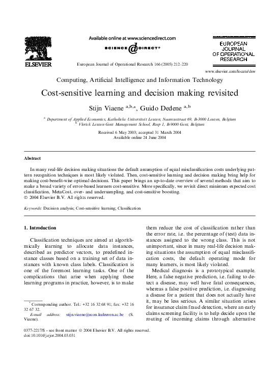(PDF) Cost-sensitive learning and decision making revisited