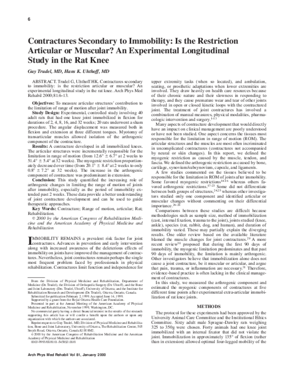 (PDF) Contractures secondary to immobility: Is the restriction ...