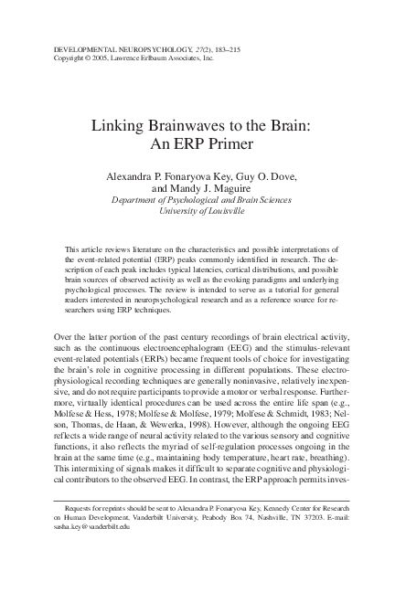 (PDF) Linking Brainwaves to the Brain: An ERP Primer