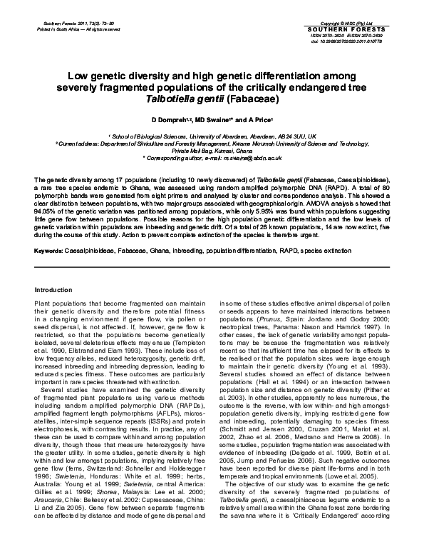 (PDF) Low genetic diversity and high genetic differentiation among ...