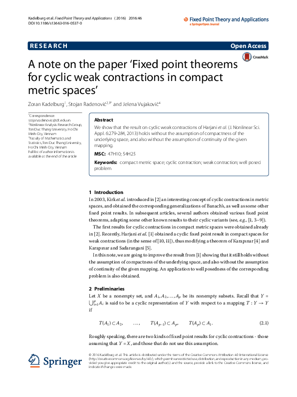 A Note On The Paper Fixed Point Theorems For Cyclic Weak Contractions In Compact Metric Spaces