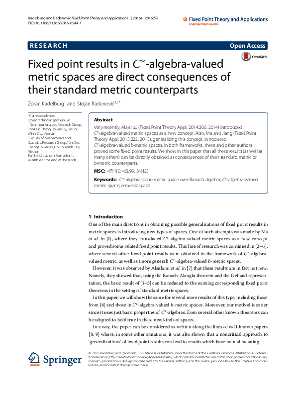 Fixed point results in C * -algebra-valued metric spaces are direct consequences of their ...