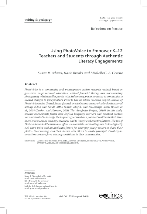 (PDF) Using PhotoVoice to Empower K-12 Teachers and Students through ...